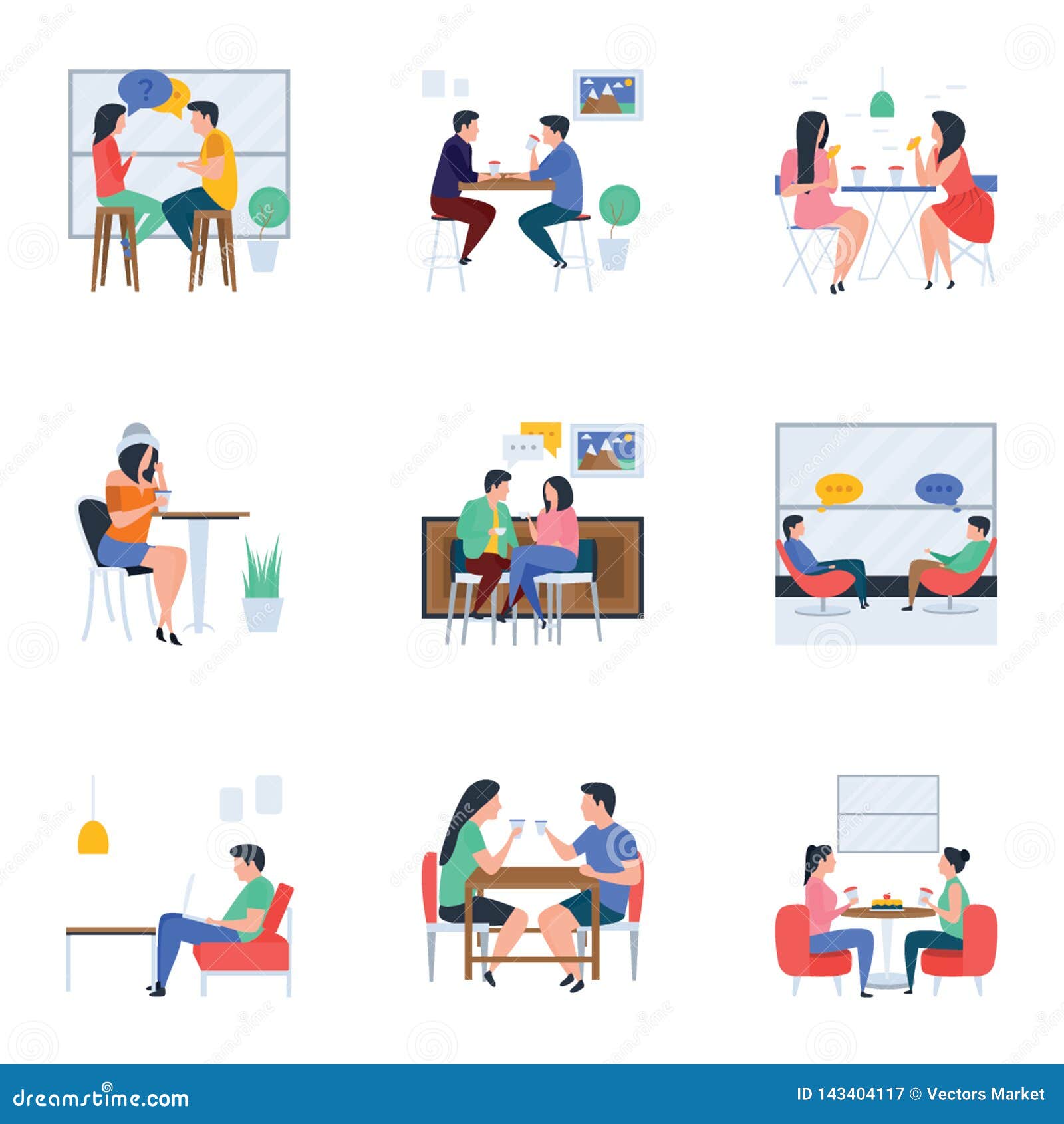 Meetings and Refreshment Flat Illustrations Pack Stock Illustration ...