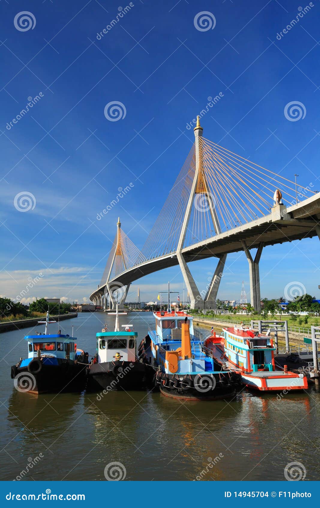 Mega Bridge Over River Bangkok Thailand Stock Photo - Image of huge ...