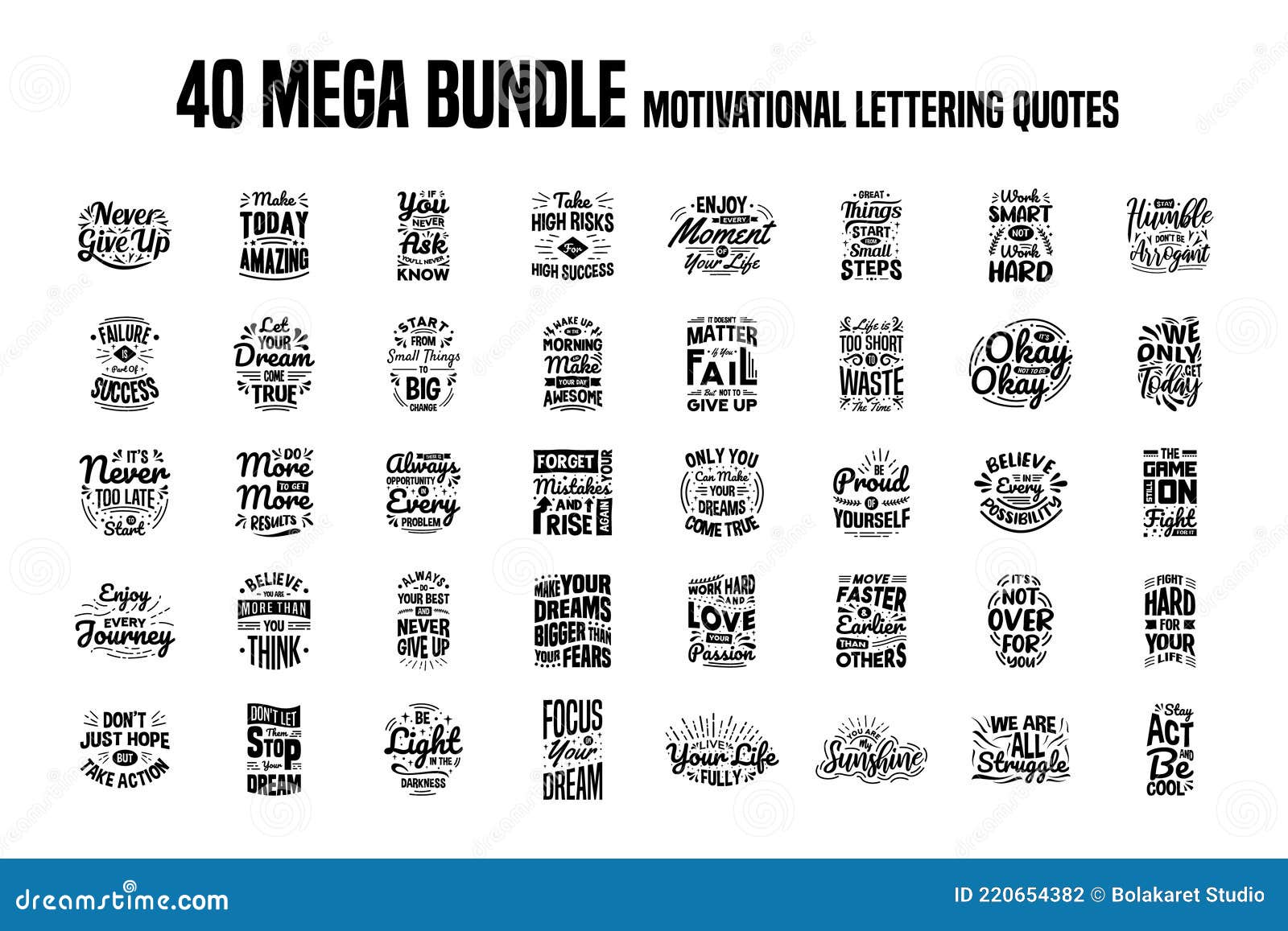 40 Mega Bundle Motivational Lettering Quotes Hand Written Style Stock ...