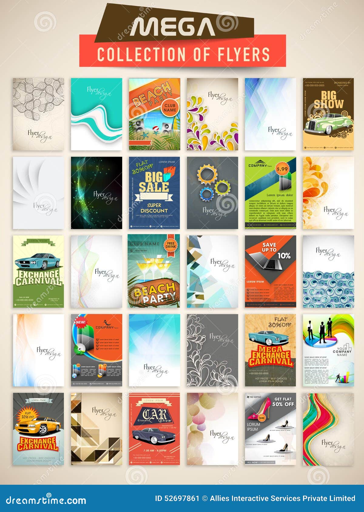 Mega Collection of Different Flyers. Stock Illustration - Illustration ...
