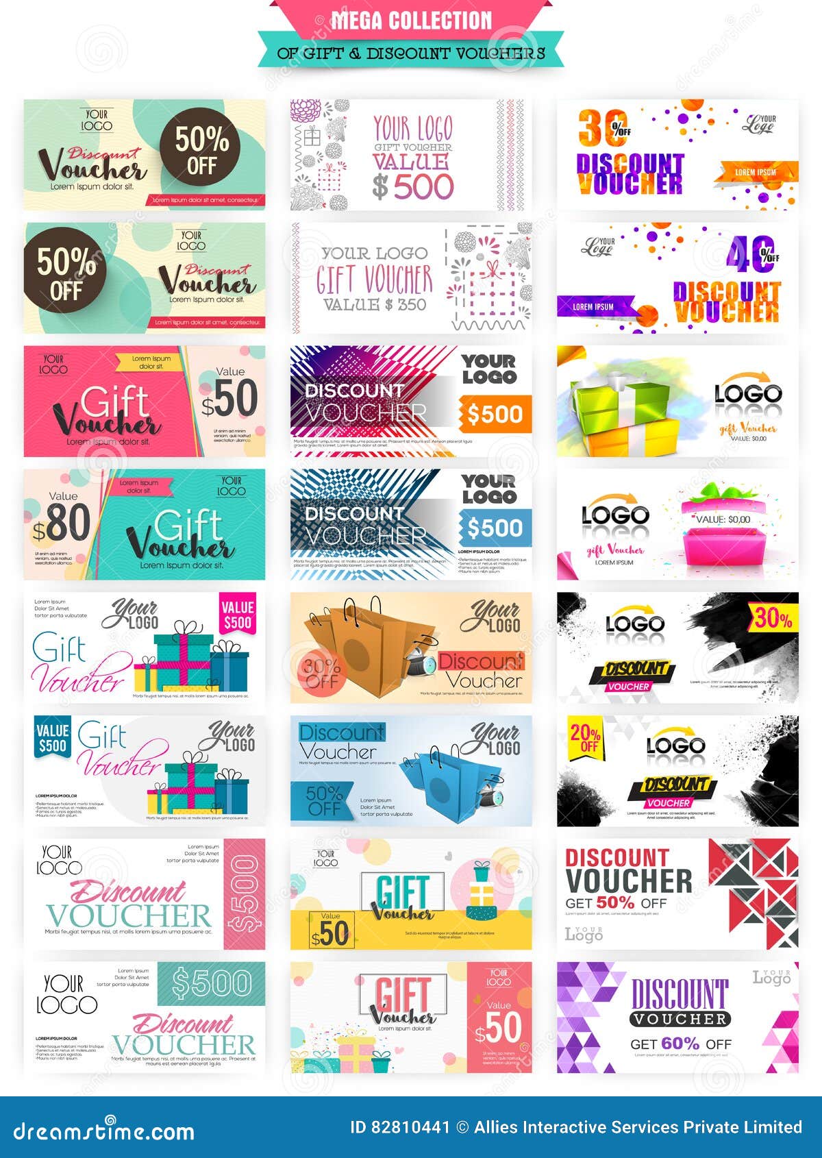 Mega Collection of Gift and Discount Vouchers. Stock Illustration ...