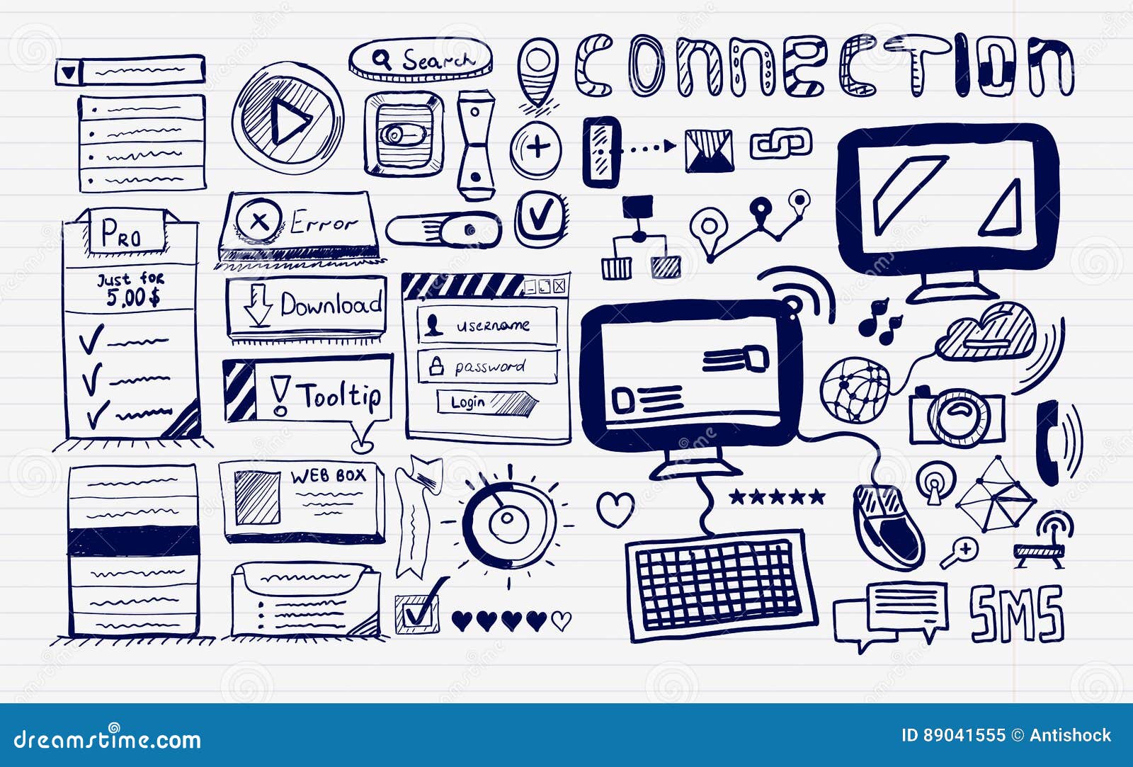 Mega Collection of Hand Drawn Buttons Ui Elements and Computer Web ...