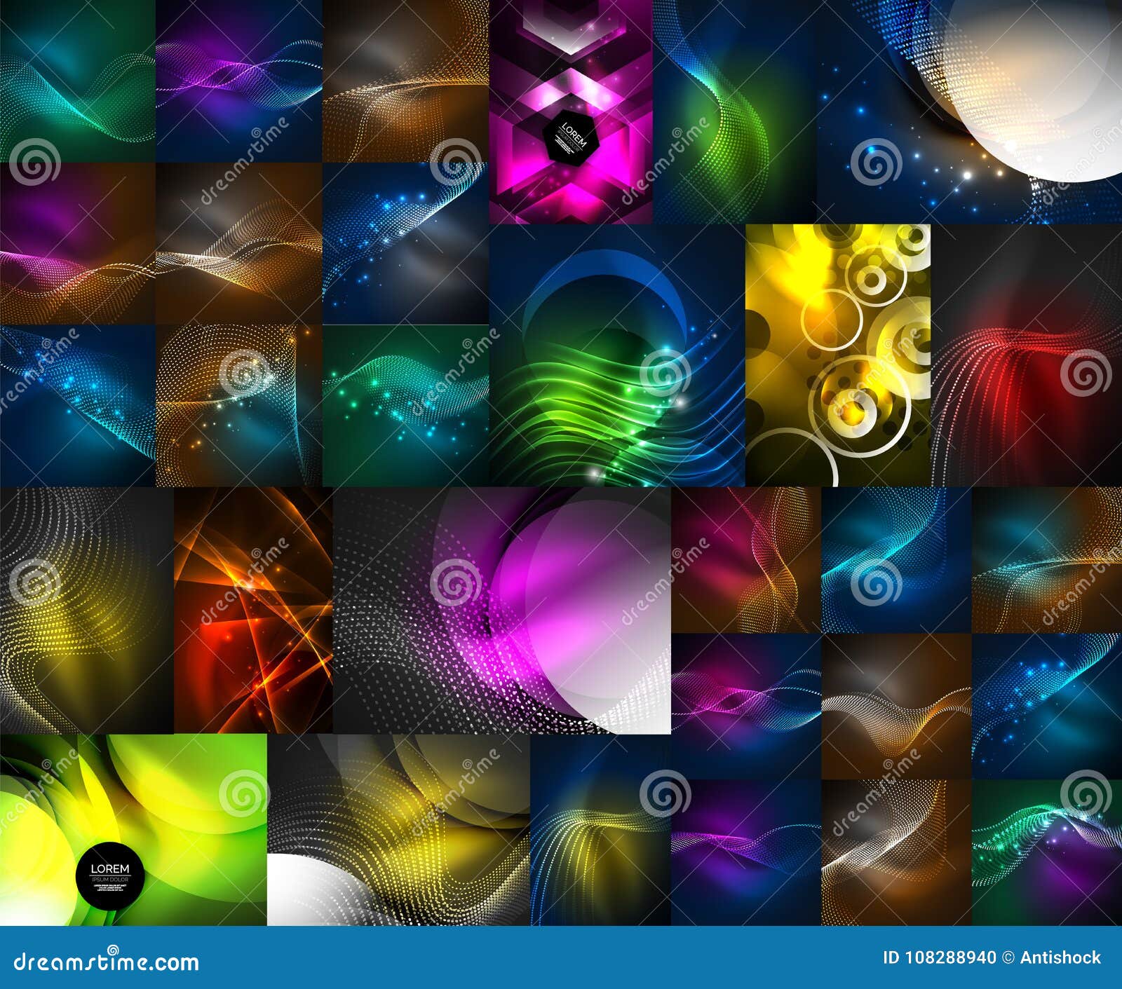 Mega Collection of Neon Particles Waves Stock Vector - Illustration of ...