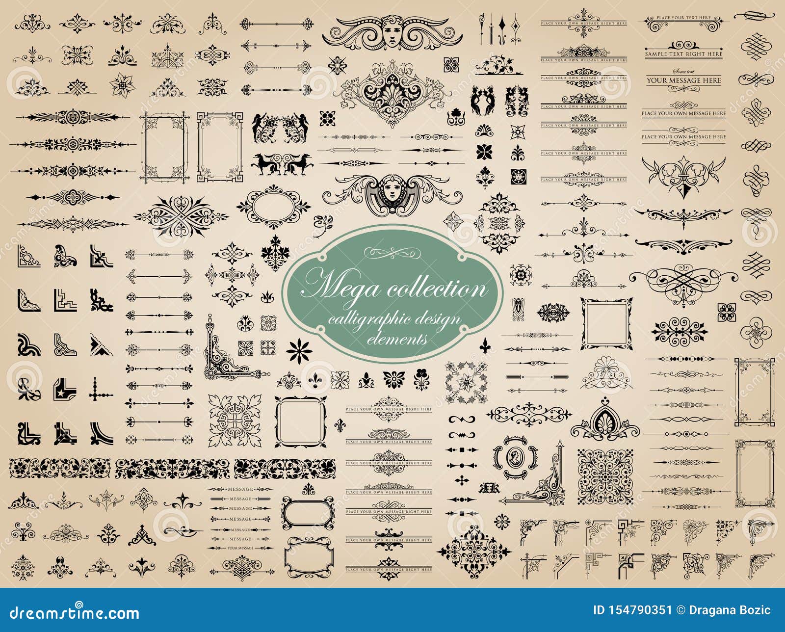 Mega Collection of Vector Calligraphic Design Elements Stock Vector ...