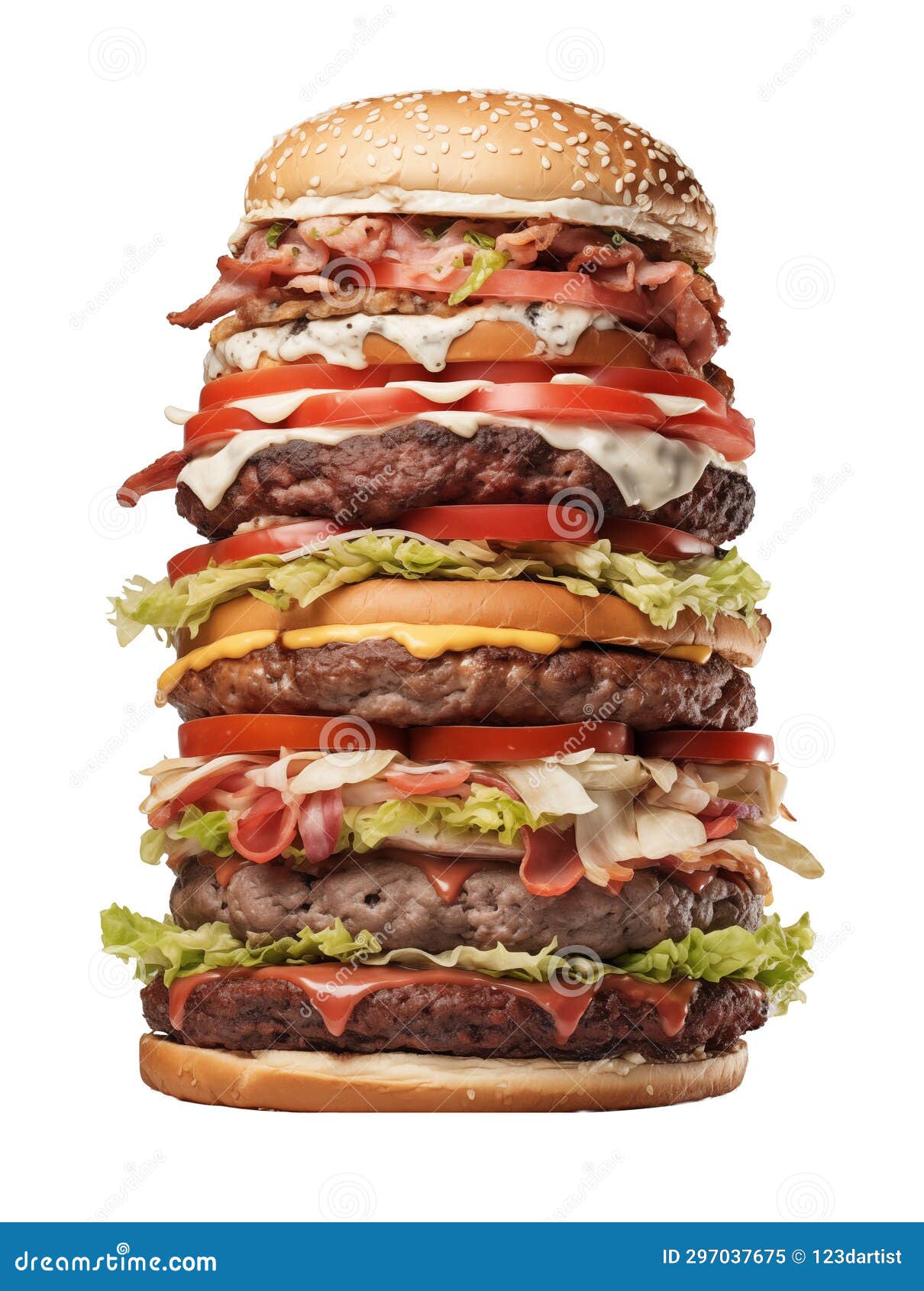 Mega Hamburger Isolated on White Stock Image - Image of fast, bacon ...