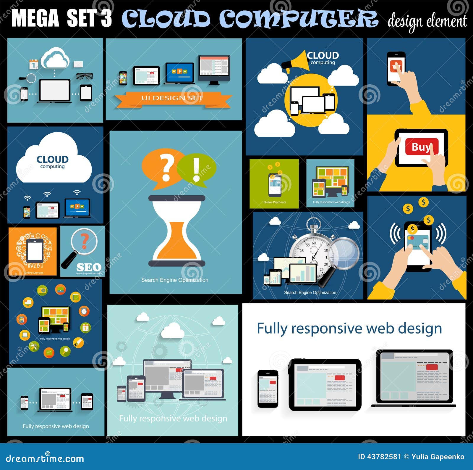 Mega Het Ontwerp Vectorillustratie Van De Reeks Vlakke Computer Vector ...