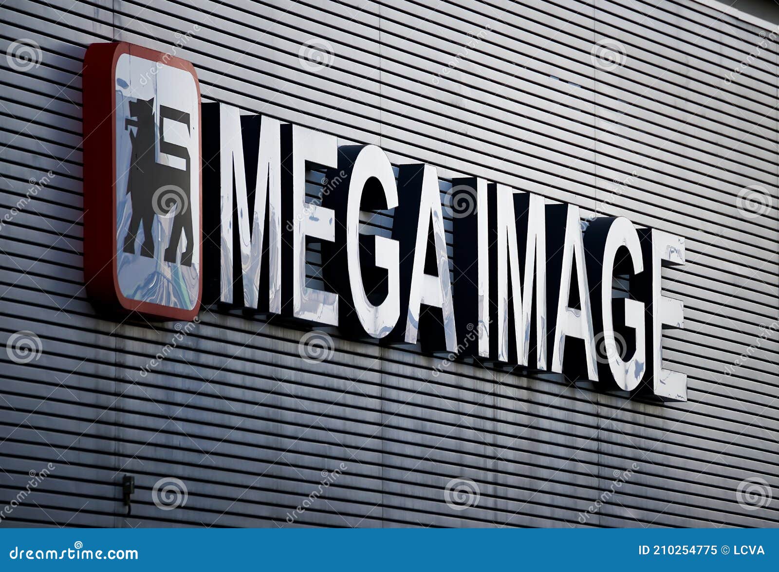 Mega Image Logo In Front Of Their Local Supermarket In Bucharest. Part ...