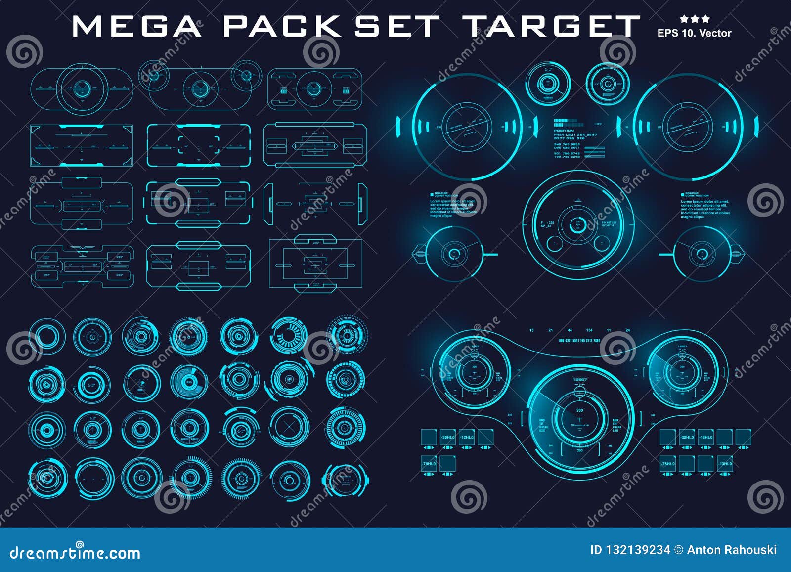 Mega Pack Set Target. HUD Futuristic Blue User Interface. Futuristic ...
