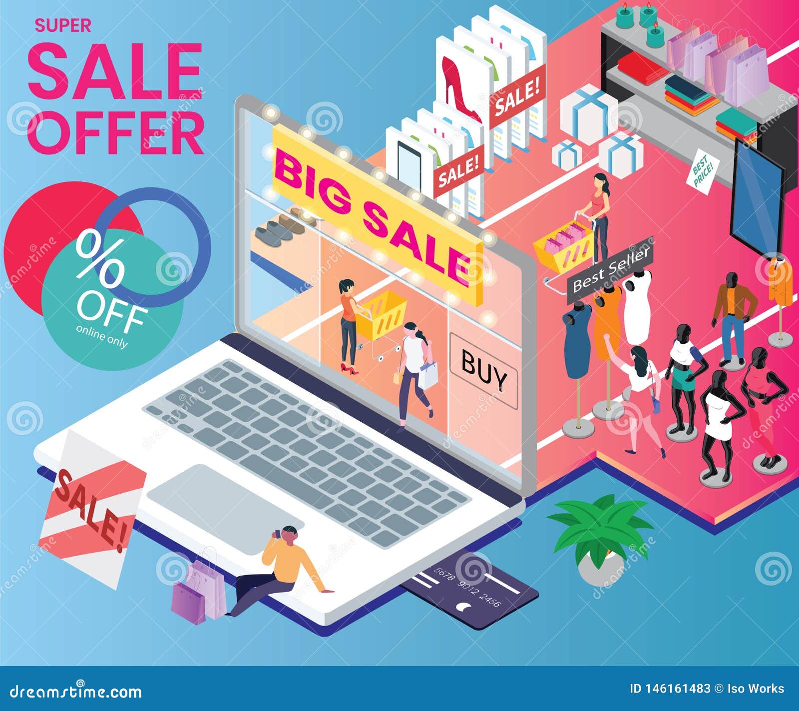 Mega Sale Shopping in a Mall Isometric Artwork Concept Stock ...
