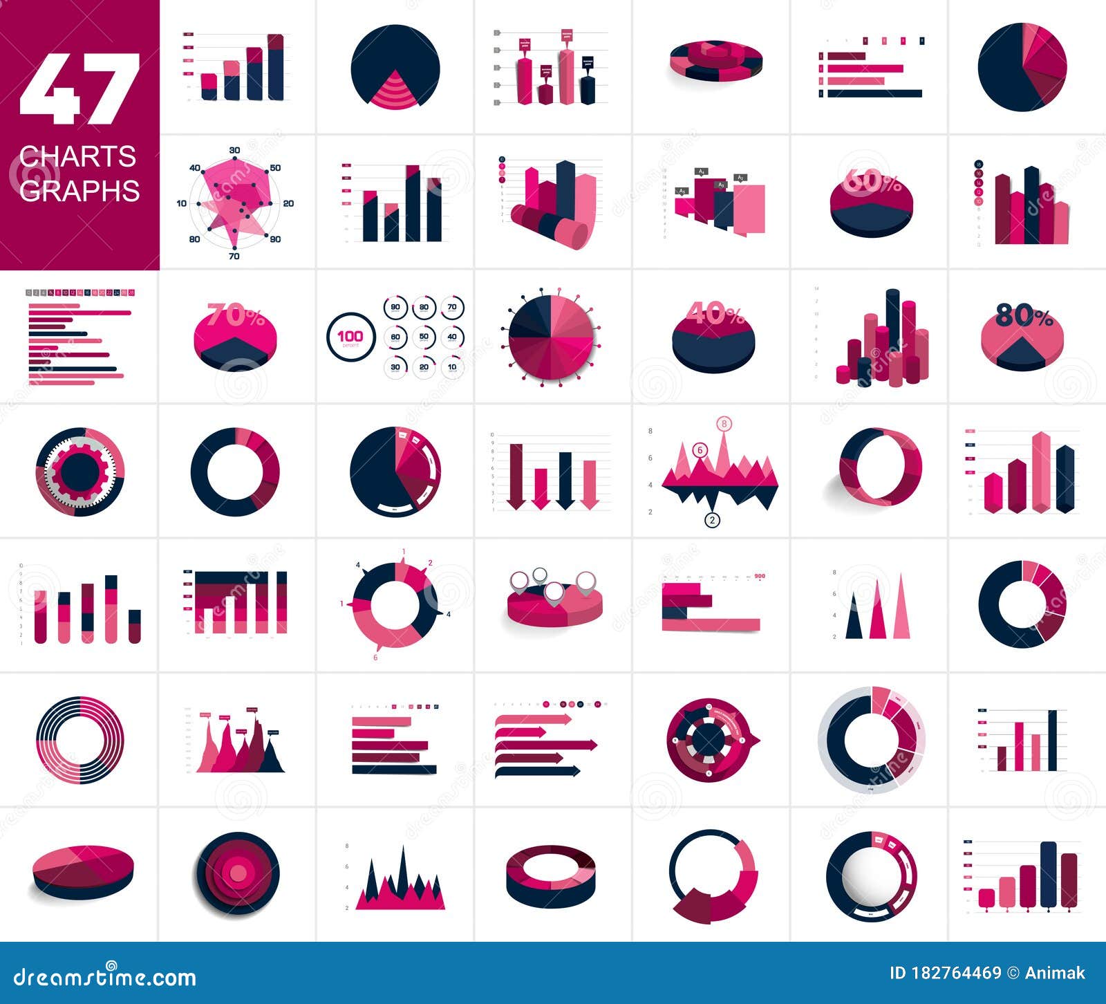 Mega Set of Charst, Graphs. Blue Color Stock Vector - Illustration of ...