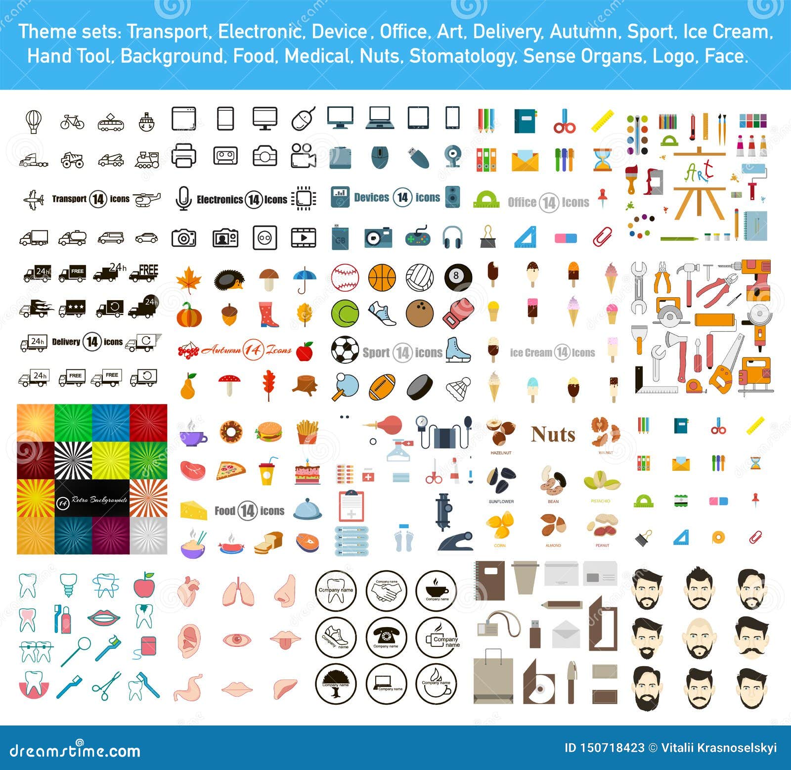 Mega Set with Icons and Backgrounds in Flat Style. Vector Stock Vector ...