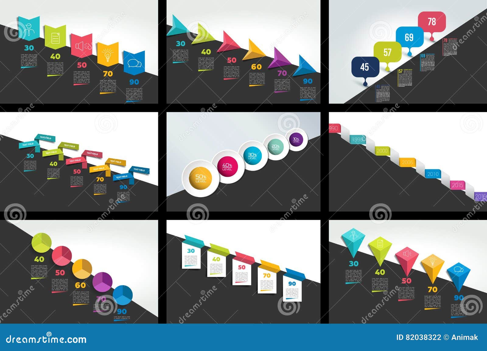 Mega Set of Infographics Timeline Banners, Charts. Step by Step Report ...