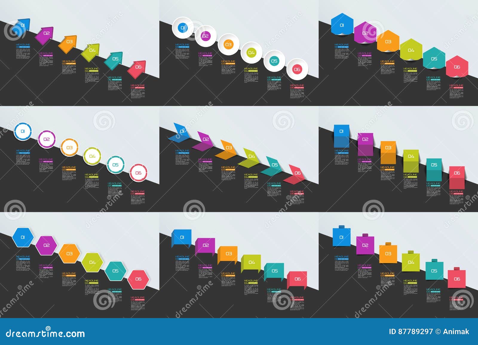 Mega Set Of Infographics Timeline Banners, Charts. Cartoon Vector ...