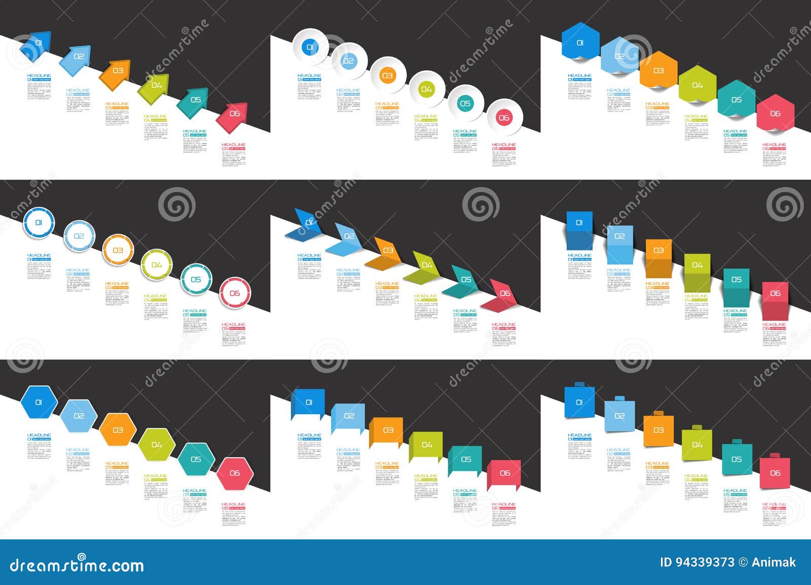 Mega Set of Infographics Timeline Banners, Charts. Step by Step Report ...