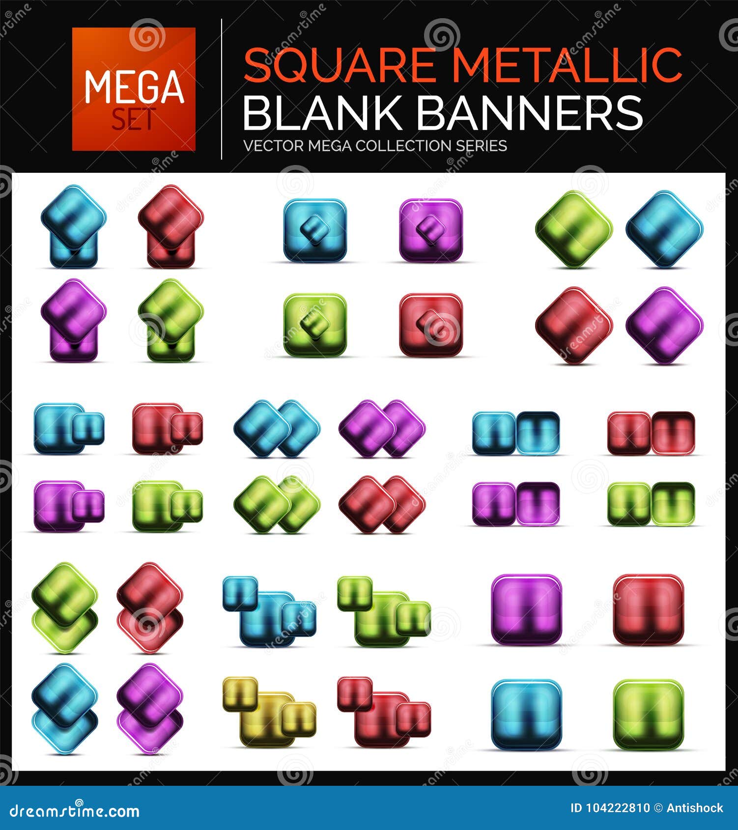 Mega Set of Square Metallic Sale Buttons, Banners or Design Elements ...