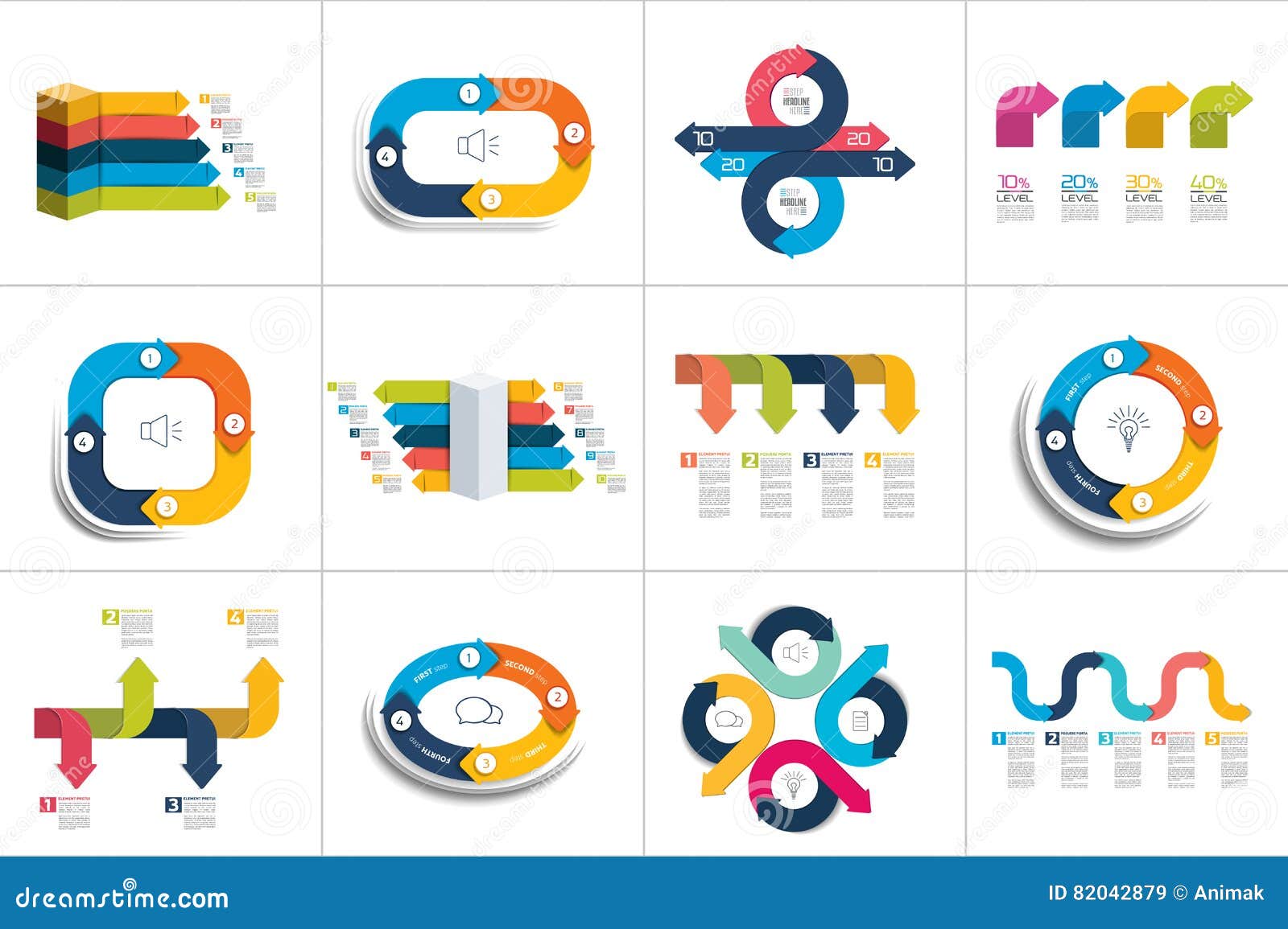 Mega Set Of Various Flowcharts Schemes, Diagrams. Simply Color Editable ...