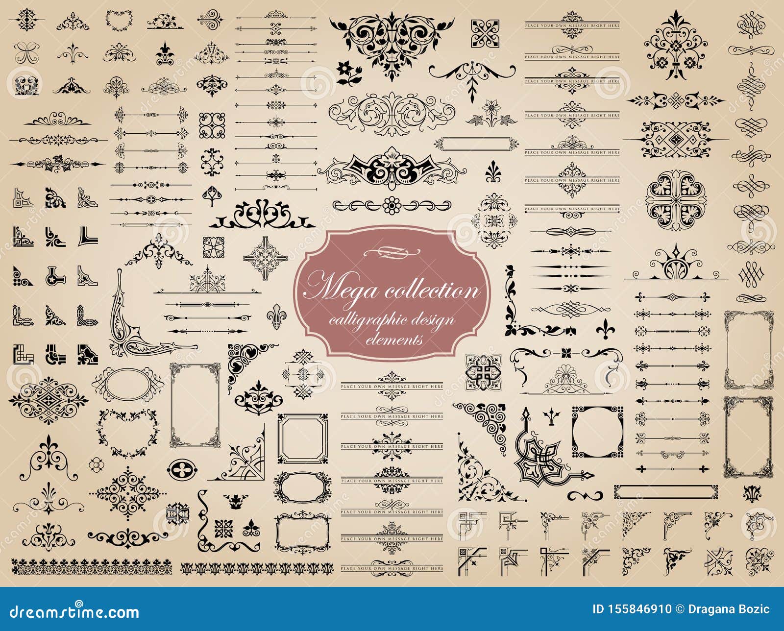 Mega Set of Vector Calligraphic Elements for Design Stock Vector - Illustration of collection ...