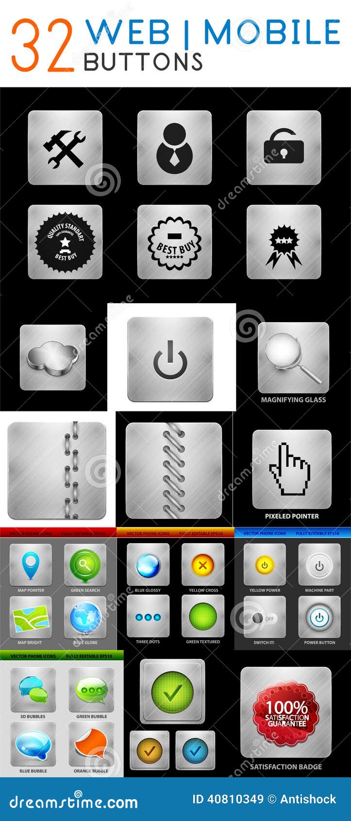 Mega Vector Set of Metallic Web / Mobile Buttons Stock Vector ...