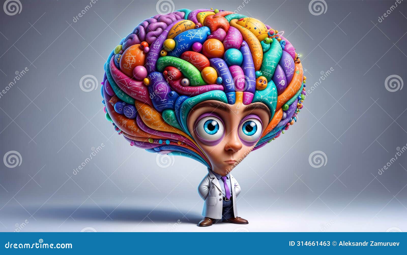 Megabrain Cartoon Character. Genius of Chemistry and Physics, Scientist ...