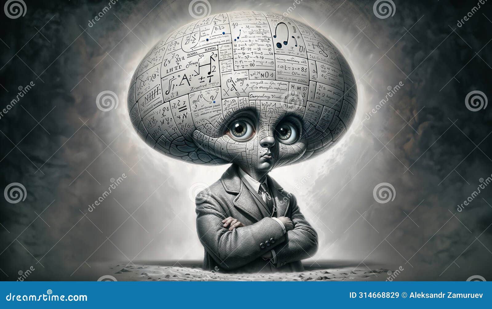 Megabrain Cartoon Character. Genius Scientist Mathematician Physicist ...