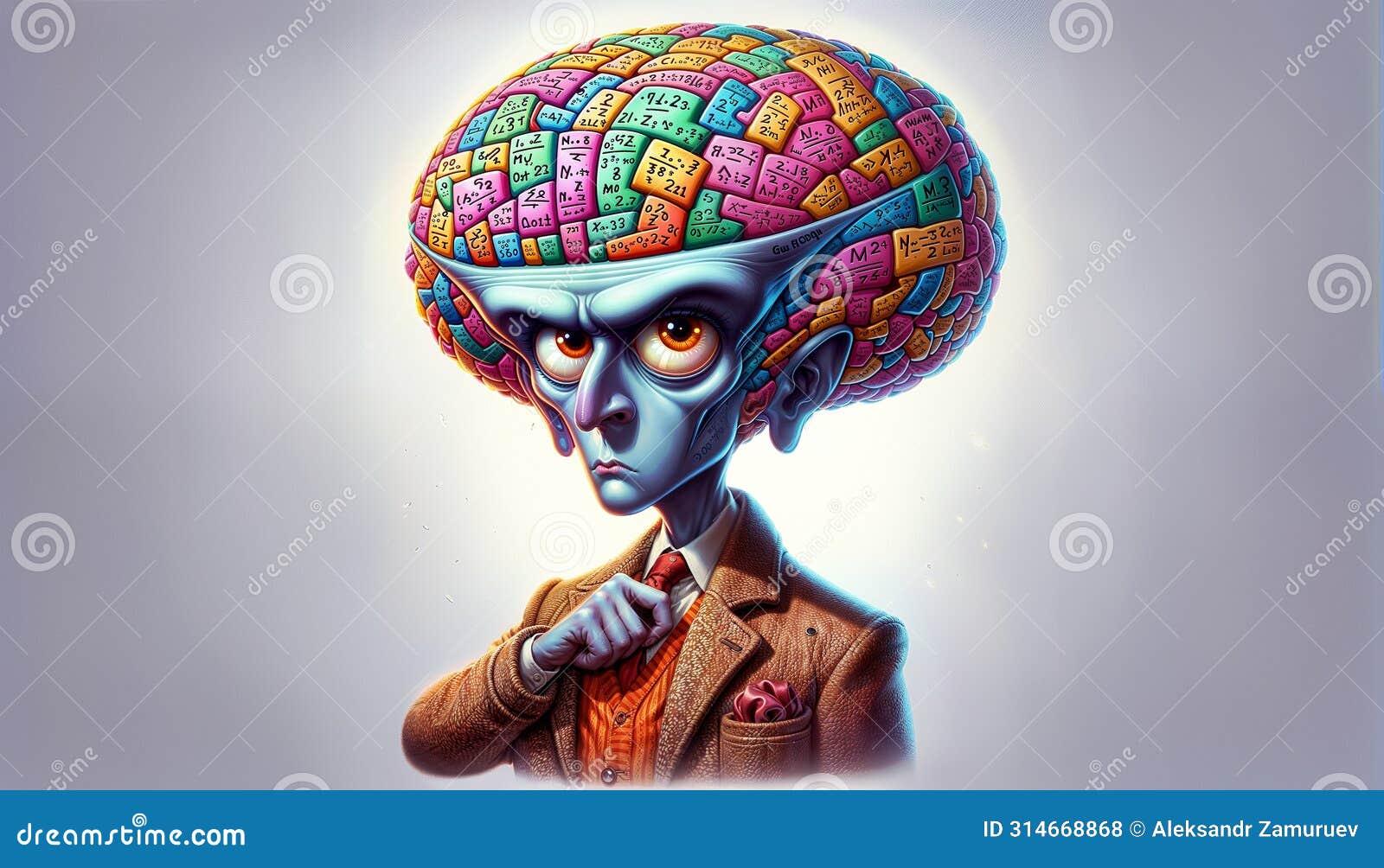 Megabrain Cartoon Character. Genius Scientist Mathematician Physicist ...