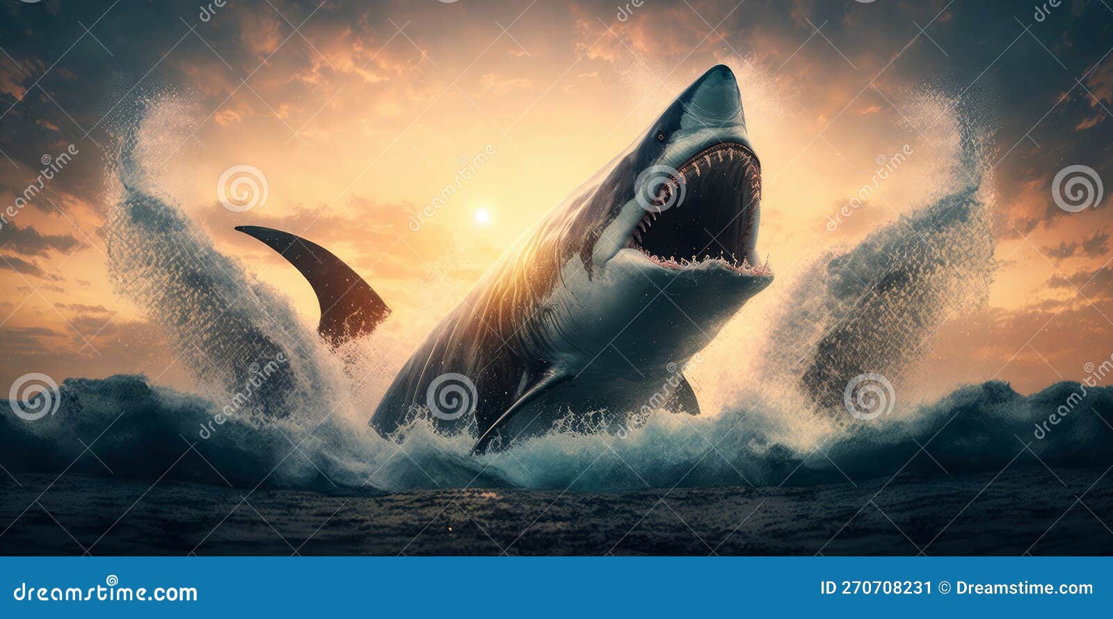 A Megalodon Out of the Water Stock Illustration - Illustration of giant ...