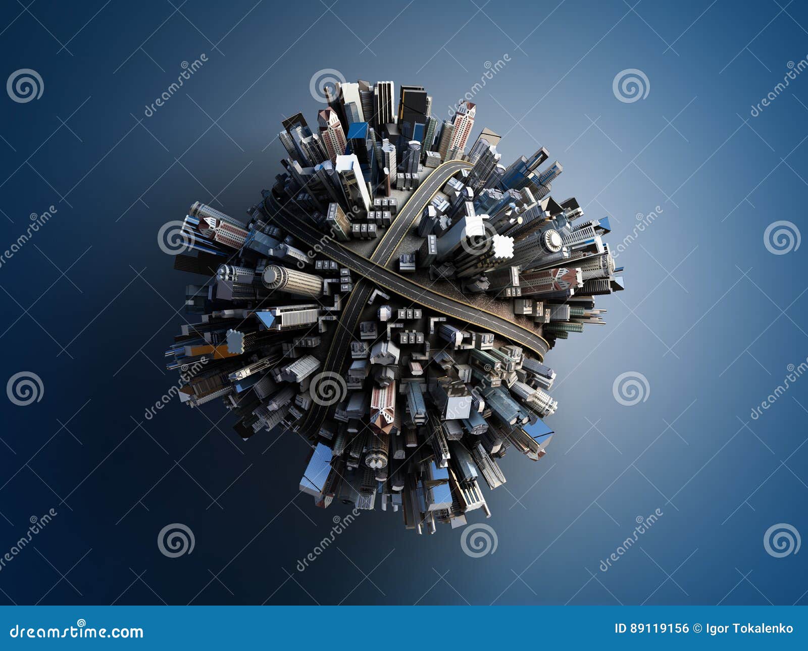 Megalopolis Aerial View 3d Render Image on Blue Stock Illustration ...
