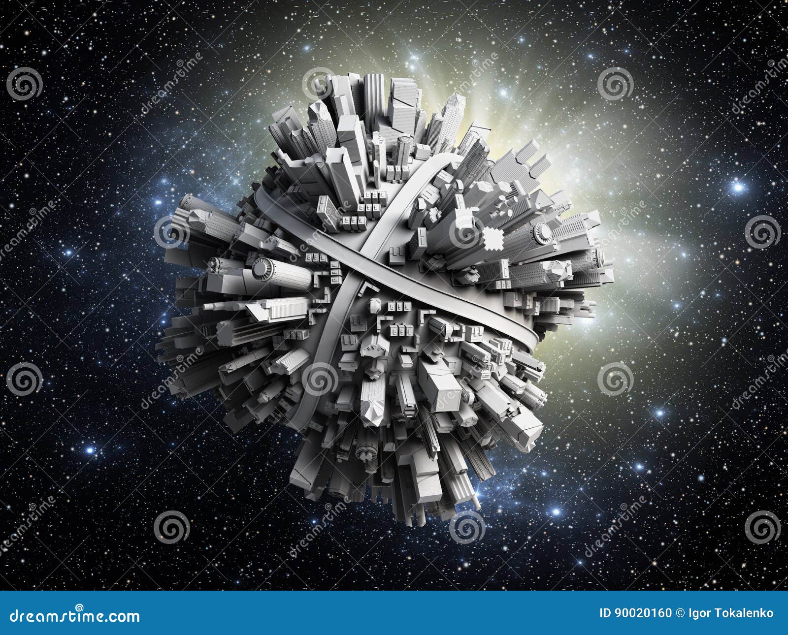 Megalopolis Aerial View 3d Render Image in Space Stock Illustration ...