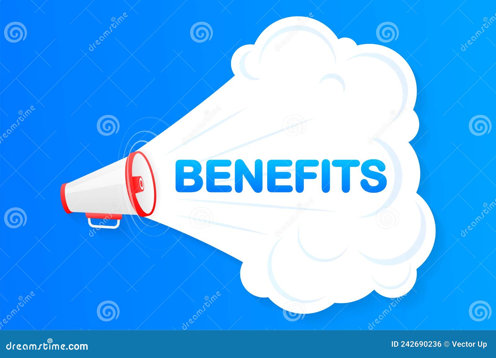Megaphone Blue Banner with Benefits Sign. Vector Illustration Stock ...