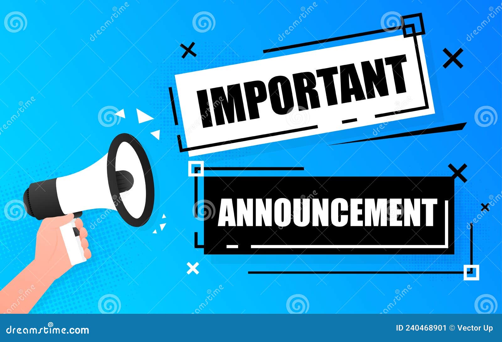 Megaphone Blue Banner with Important Announcement Sign. Vector ...