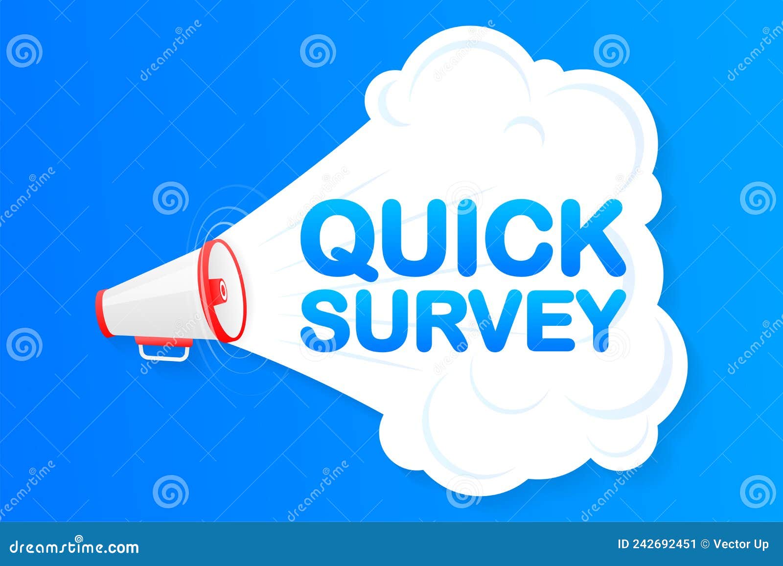 Megaphone Blue Banner with Quick Survey Sign. Vector Illustration Stock ...