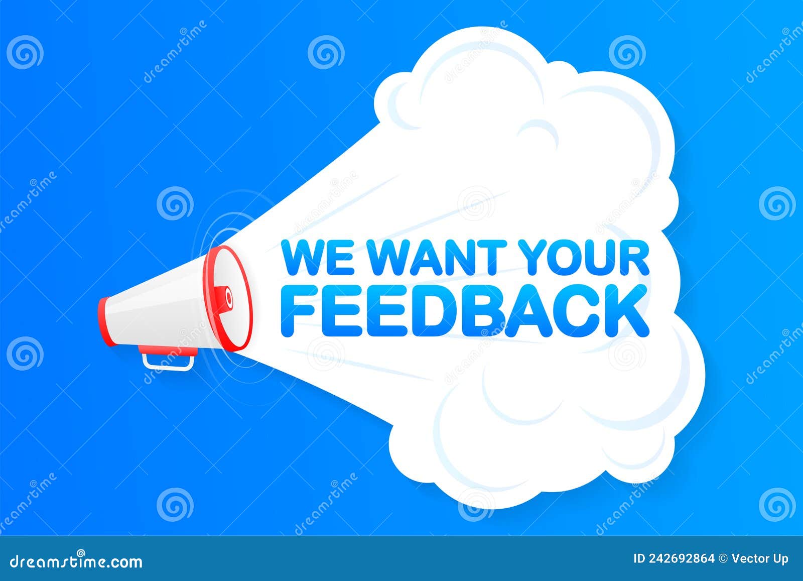 Megaphone Blue Banner with we Want Your Feedback Sign. Vector ...