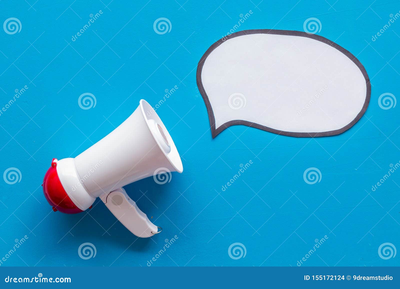 Megaphone with Bubble for Announcement Text on Blue Background Top View ...