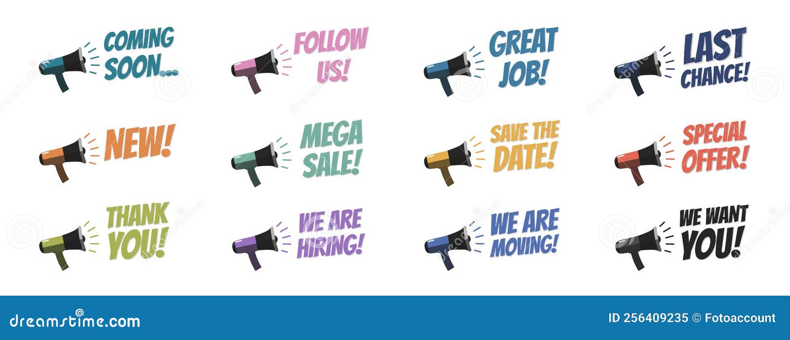 Megaphone Business Announcements Set - Different Vector Illustrations ...