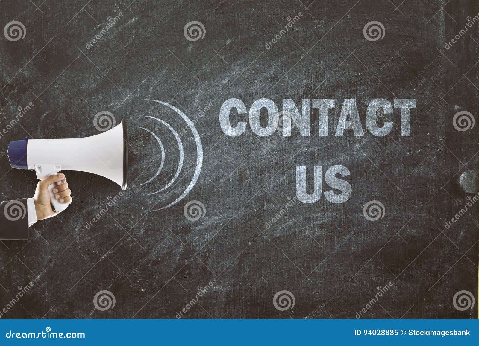 Megaphone with Contact Us Sign on Blackboard Stock Image - Image of ...