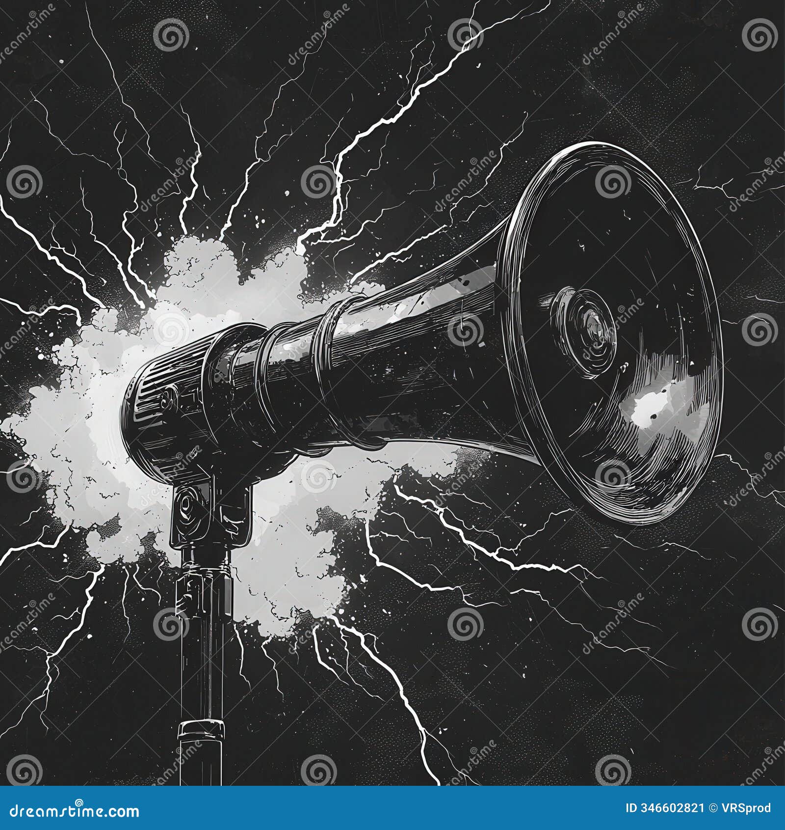 Megaphone Emitting Powerful Sound Wave Explosion Illustration Stock ...