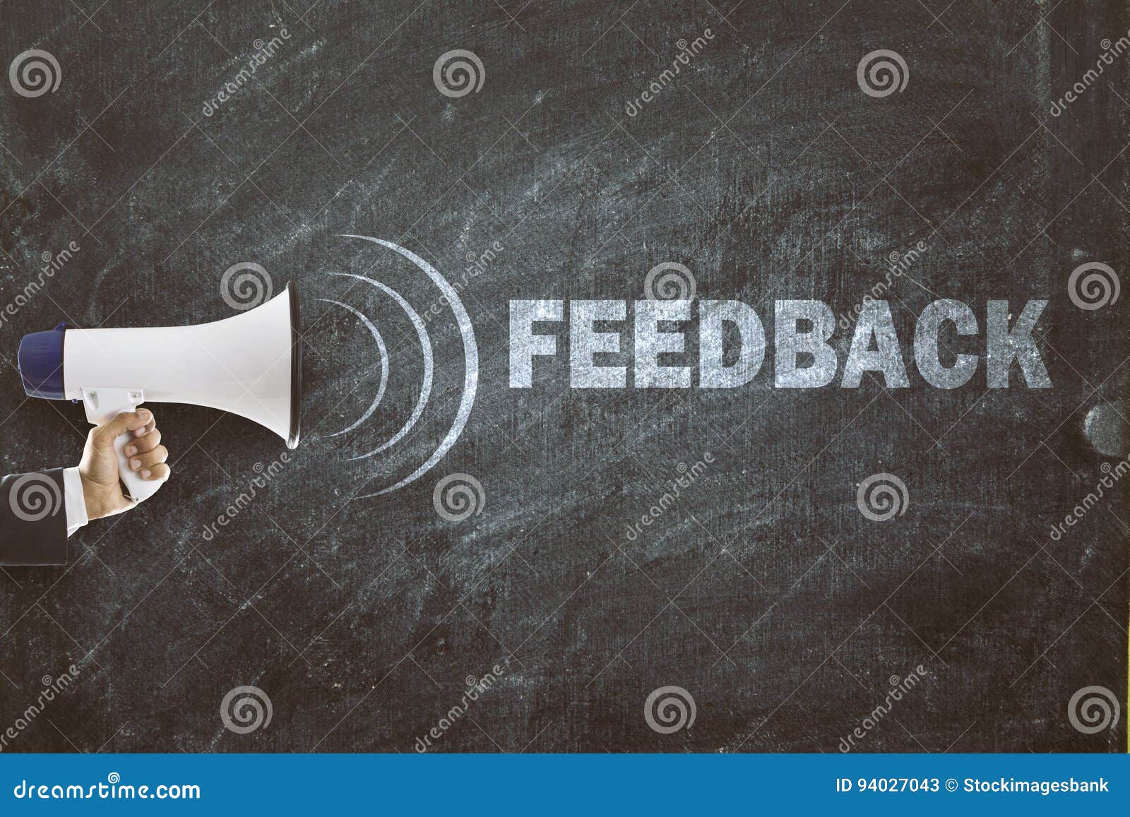 Megaphone with Feedback Text on Blackboard Stock Image - Image of audio ...