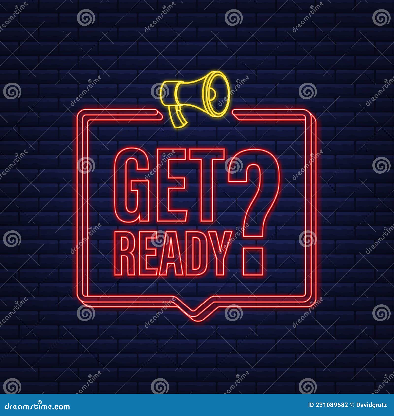 Megaphone with Get Ready. Megaphone Neon Banner. Web Design. Vector ...