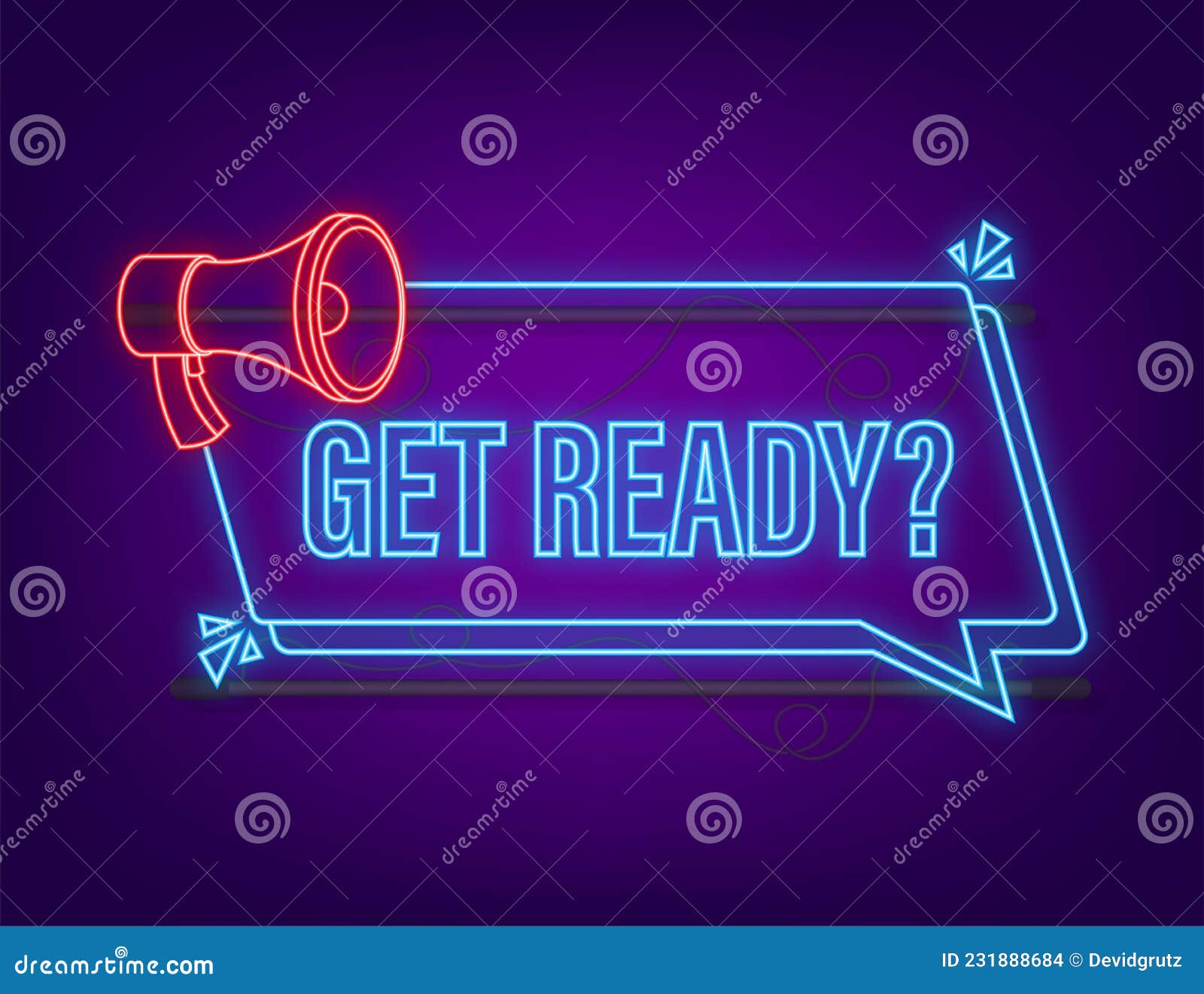 Megaphone with Get Ready. Megaphone Neon Banner. Web Design Stock ...