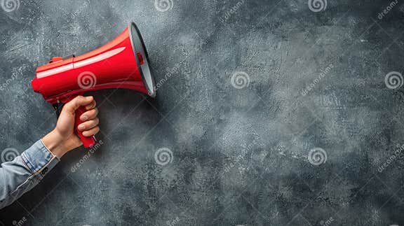 A Hand Holding Red Megaphone on the Left Side of Empty Concrete ...