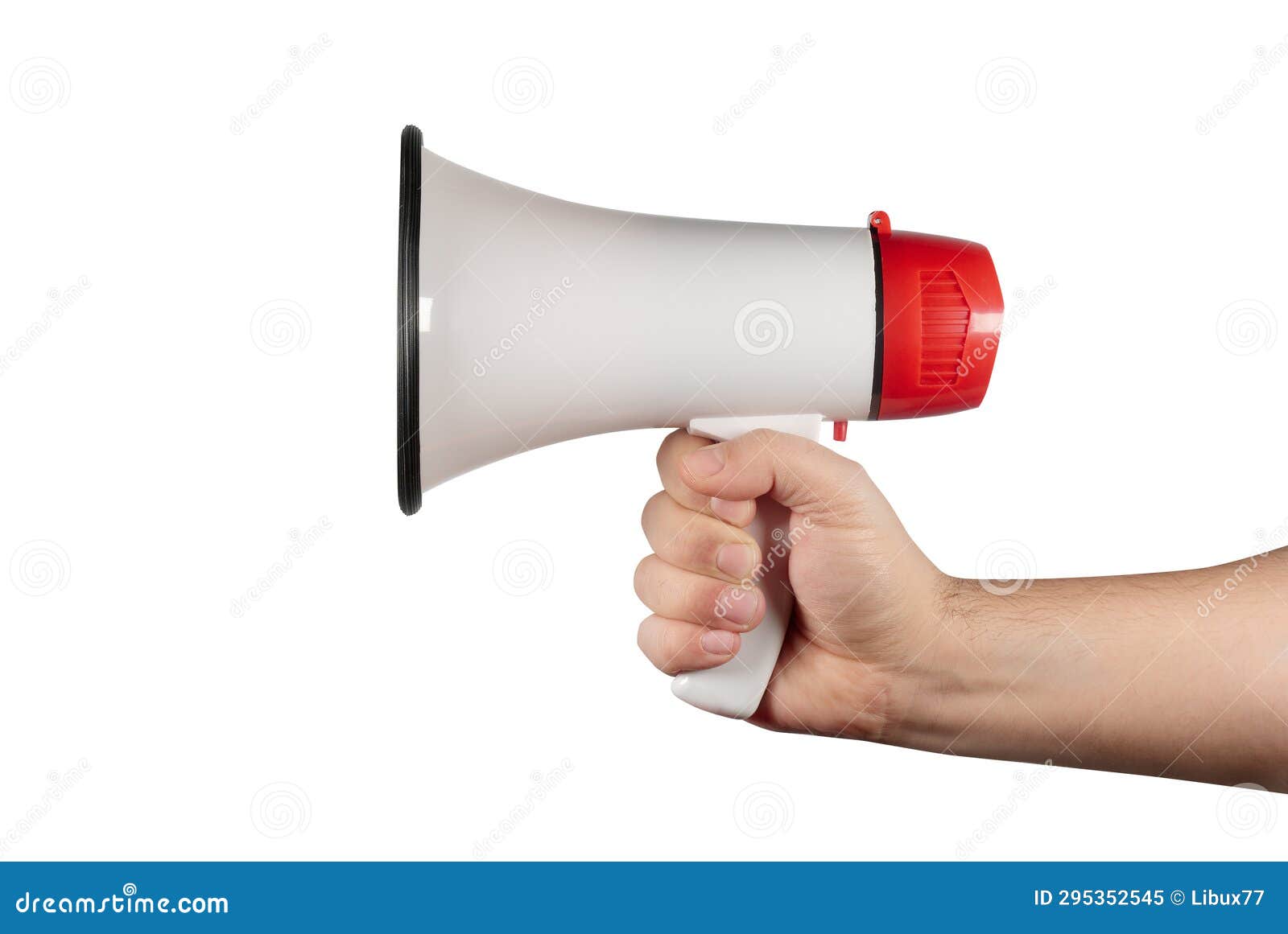 Megaphone in Hand Isolated on White Side View Stock Image - Image of ...
