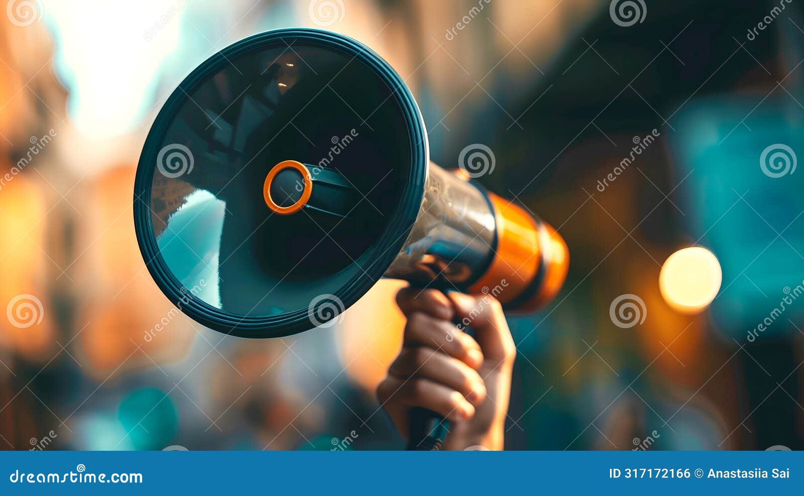A Megaphone in a Human Hand Stock Photo - Image of loud, sound: 317172166