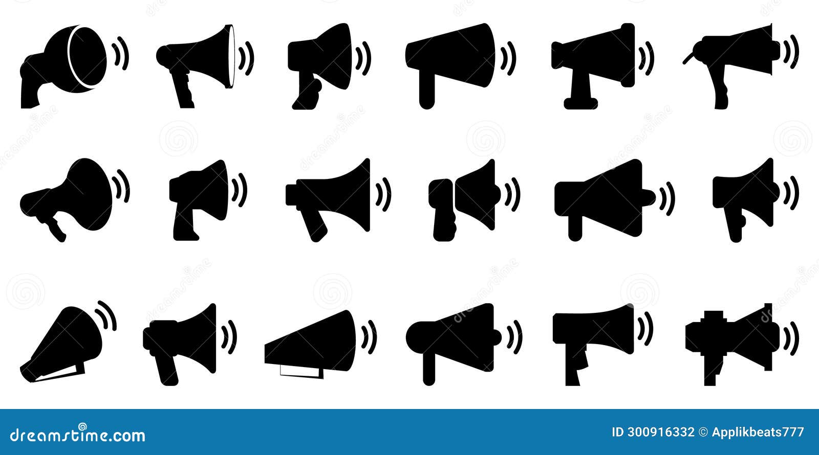Megaphone Icons. Set of Different Loudspeaker Icons. Simple Megaphone ...
