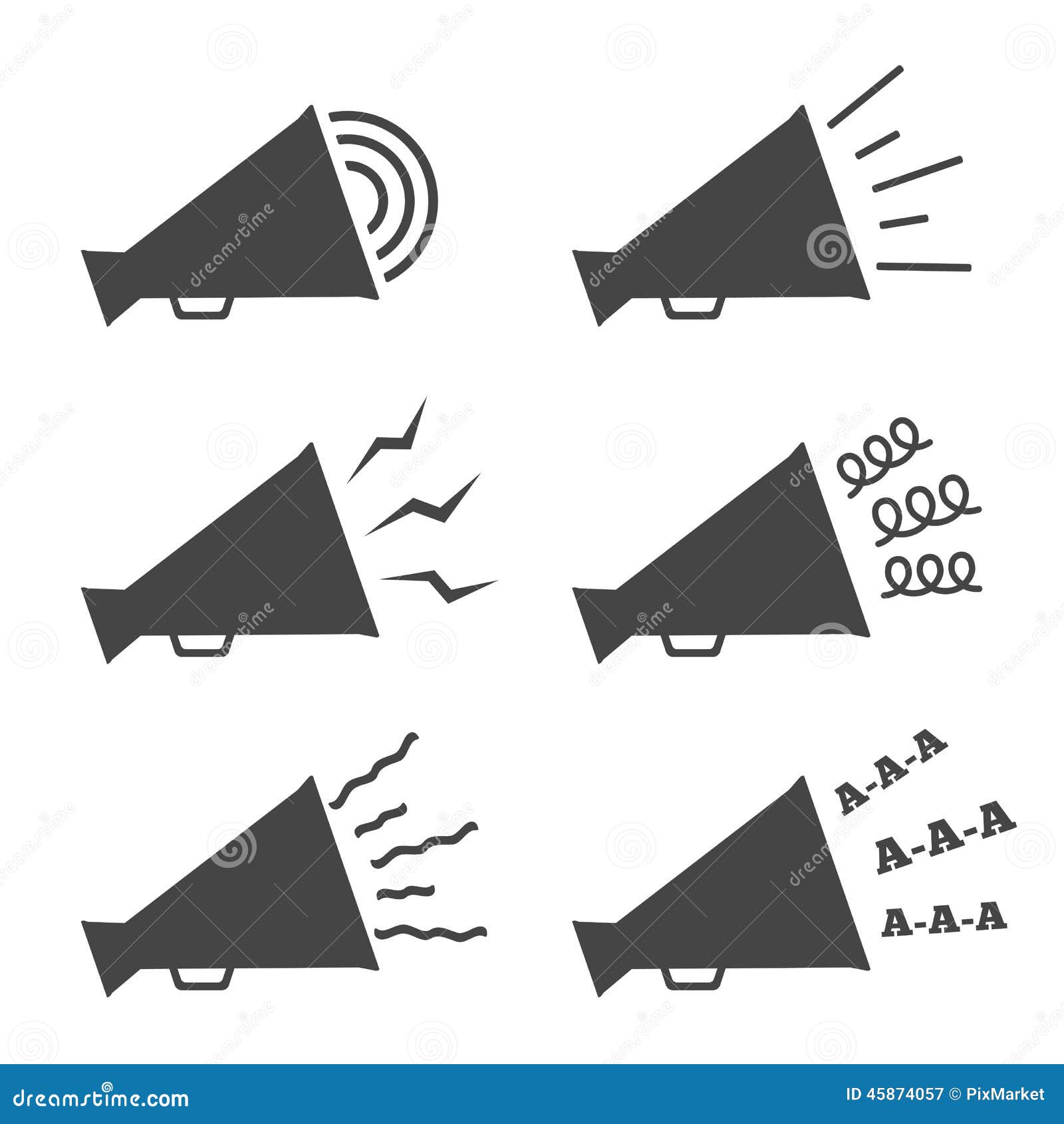 A Set Of Megaphone Icons Emitting A Variety Of Sound Waves. A Image Of ...