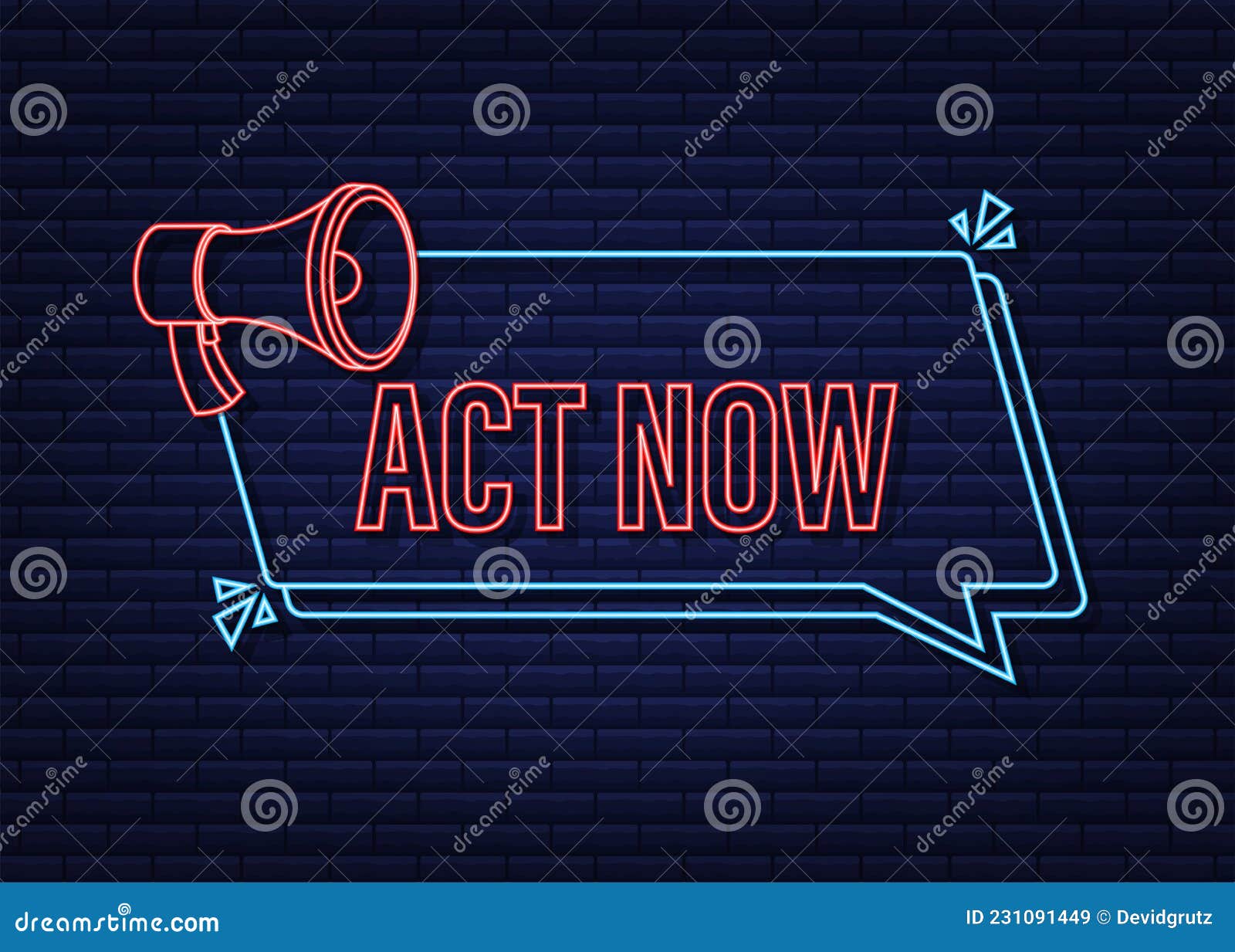 Megaphone Label with Act Now. Neon Icon. Megaphone Banner. Web Design ...