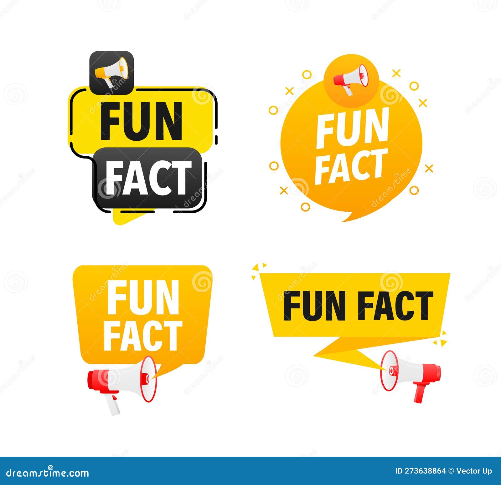 Megaphone Label Set with Text Fun Fact. Fun Fact Announcement Banner ...