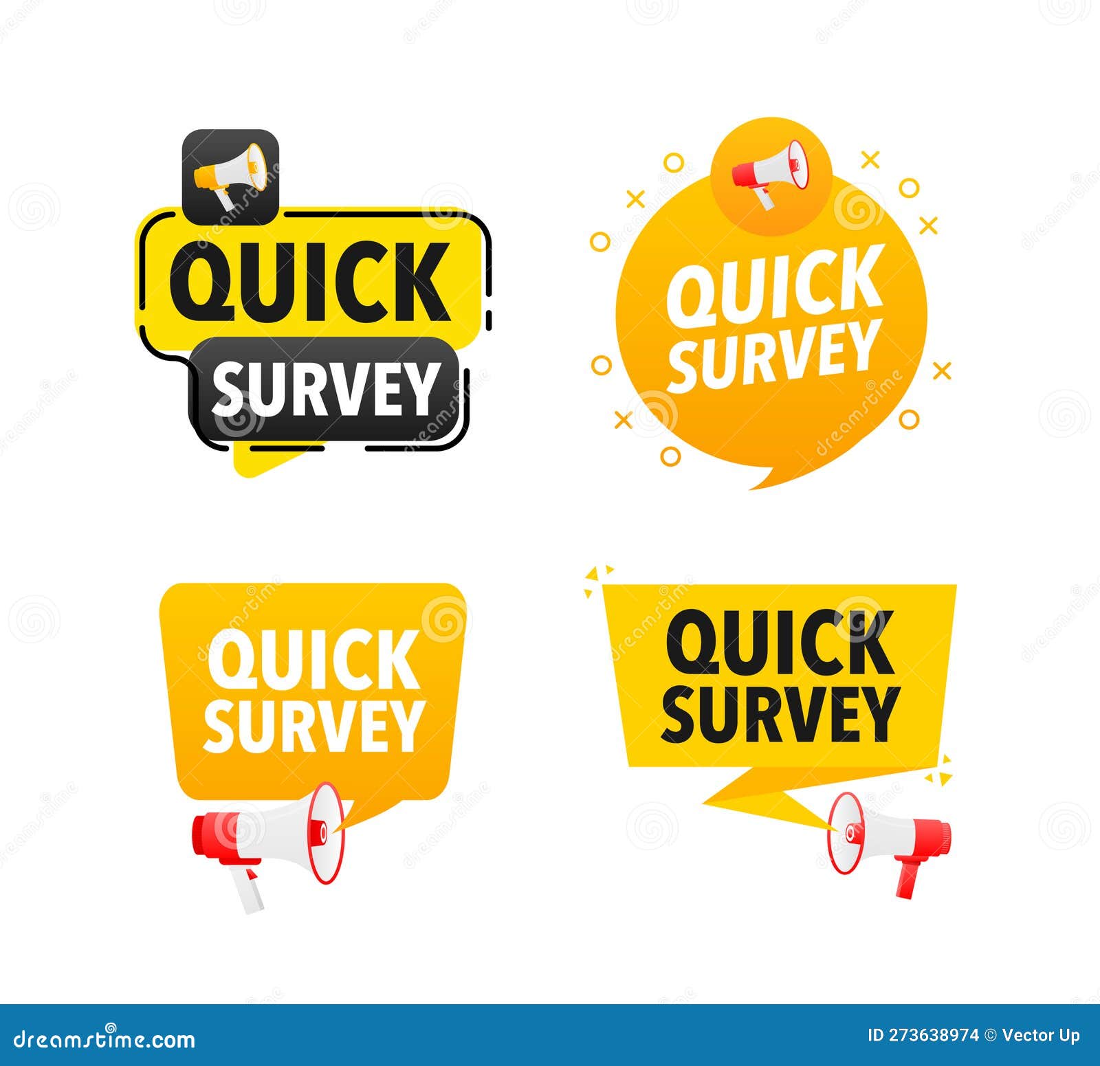 Megaphone Label Set with Text Quick Survey. Quick Survey Announcement ...