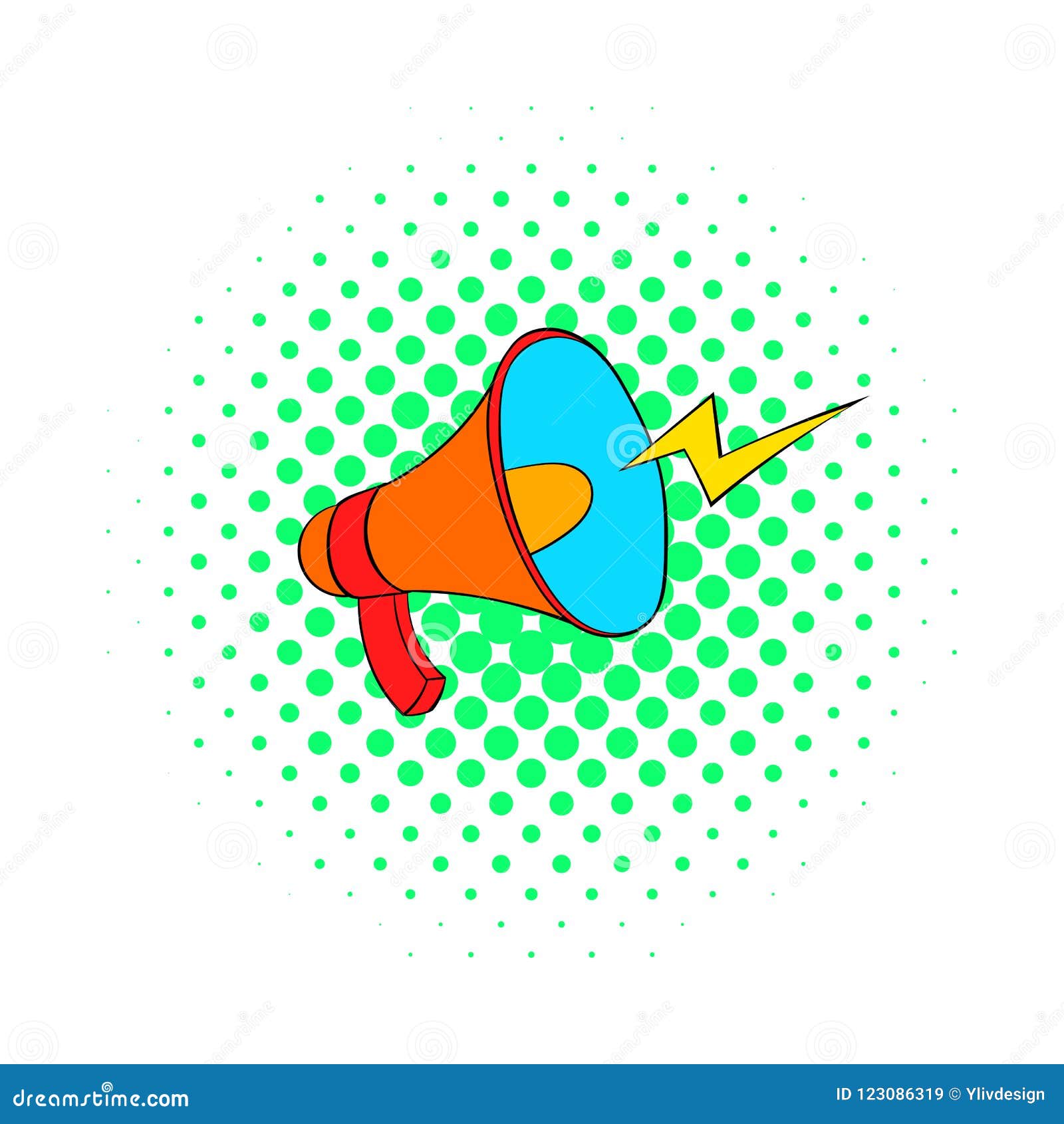 Megaphone and Lightning Icon, Comics Style Stock Illustration ...