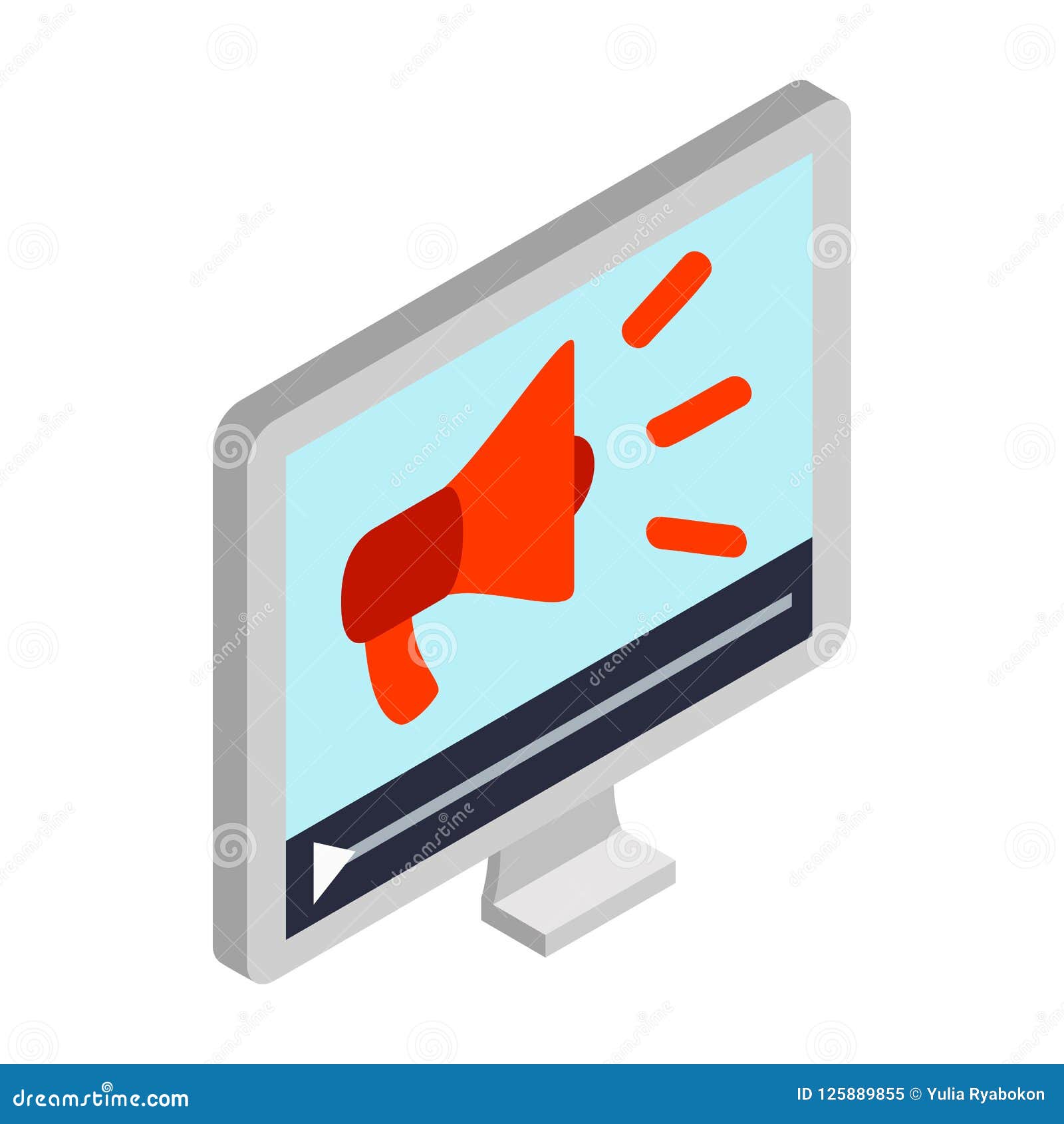 Megaphone on Pc Screen Icon, Isometric 3d Style Stock Illustration ...