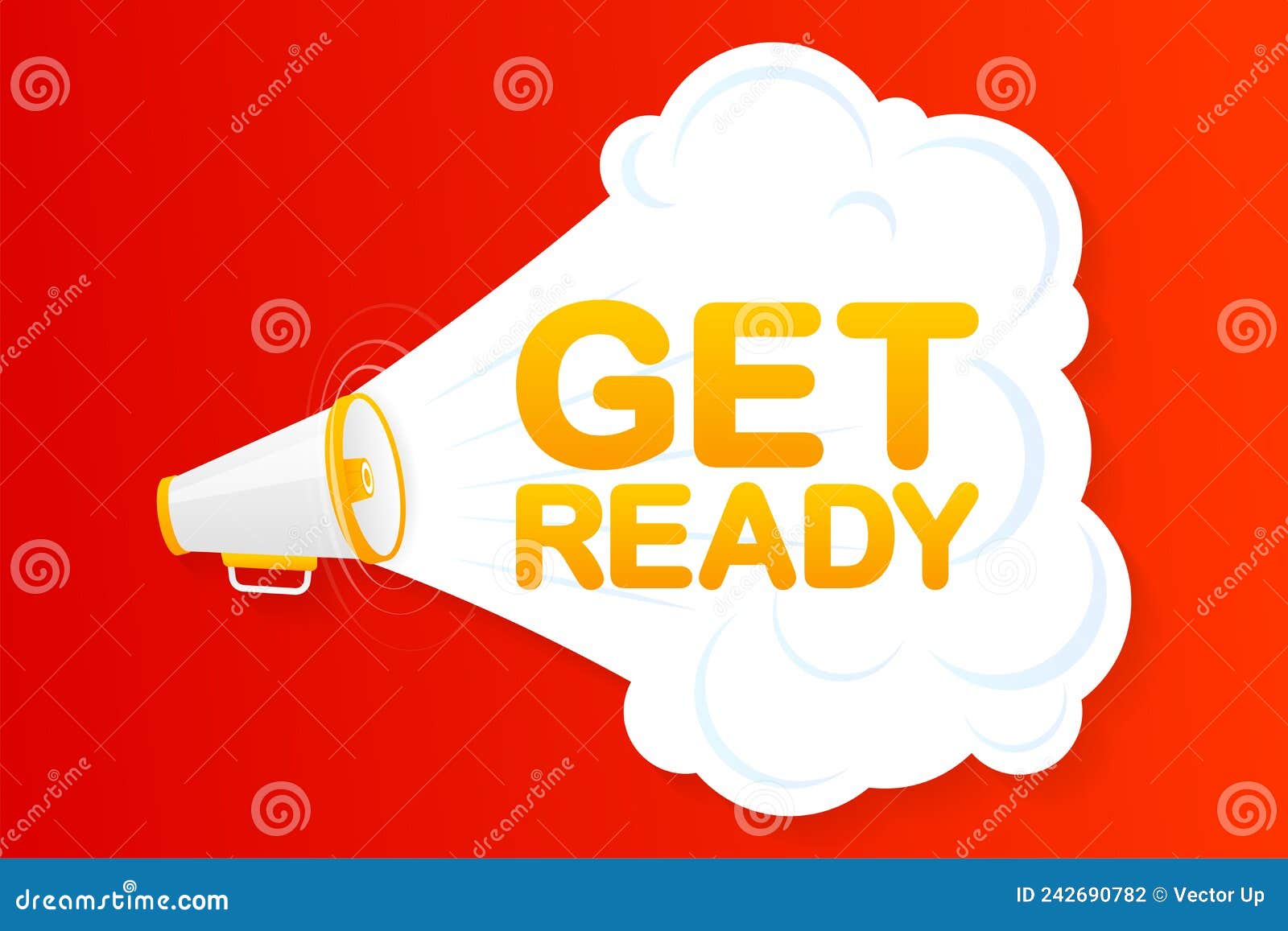 Megaphone Red Banner with Get Ready Sign. Vector Illustration. Stock ...